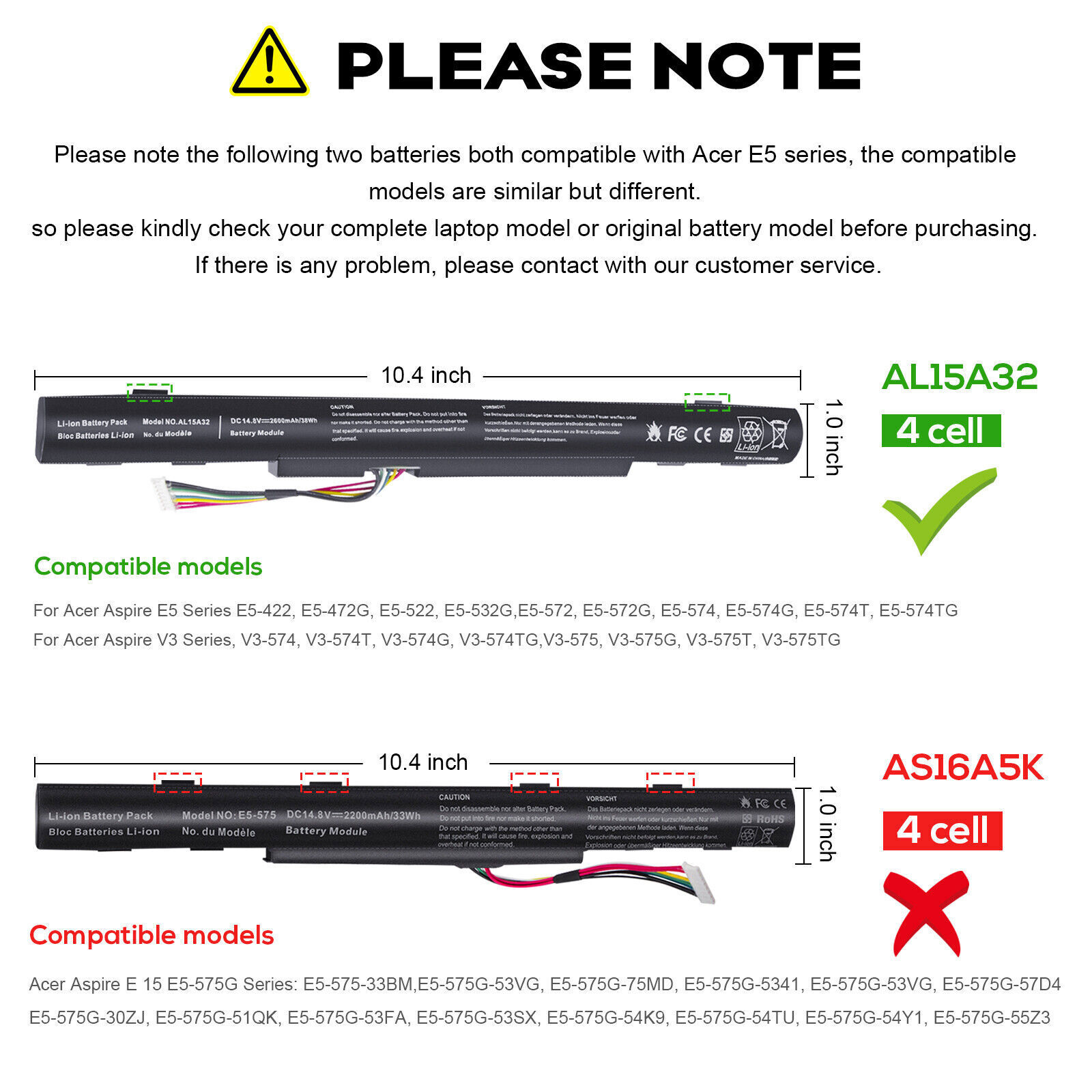 Replace AL15A32 Battery for Acer Aspire E15 E5-573T E5-573 F5-571 E5 ...