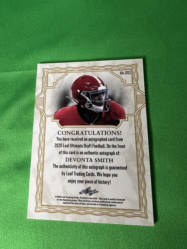 2020 Devonta Smith Leaf Ultimate Draft Rookie Card Autograph Green #10/ ...