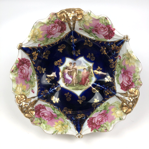 Antique IPF GERMANY Hand Painted Bowl Cobalt Blue w Gold Trim Angelica ...