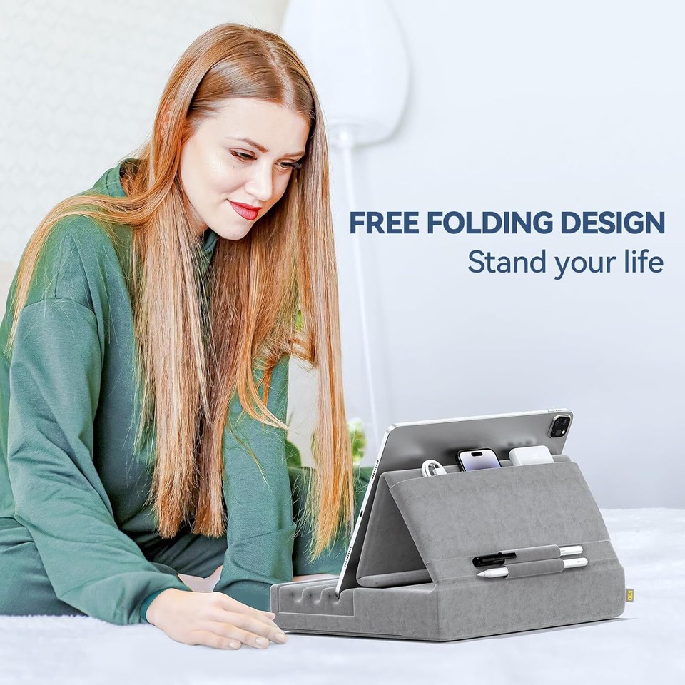 Tablet Pillow Holder, Foldable Ipad Stand for Lap Bed and Desk Tablet ...