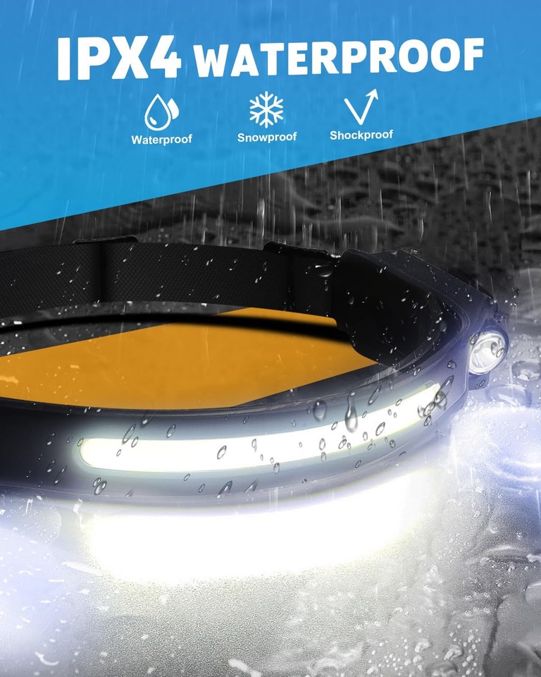 LED Head Torch Rechargeable 2 Spot 1200LM Headtorch with Motion Sensor ...