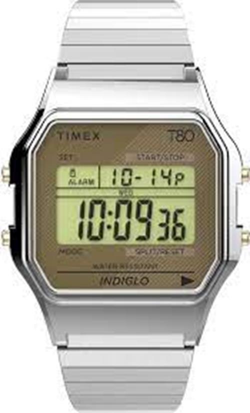 Timex T80 Digital Display 34mm Stainless Steel Band Men's Wrist Watch ...