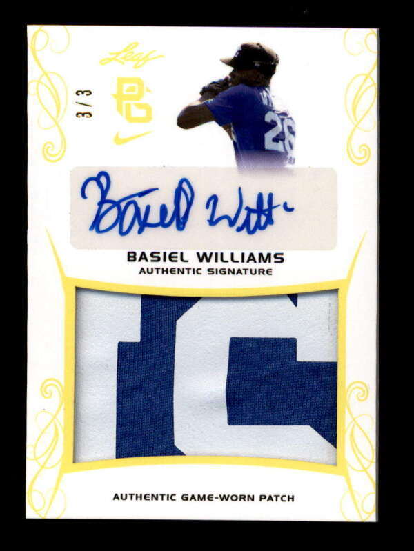 BASIEL WILLIAMS 2017 LEAF PERFECT GAME ROOKIE YELLOW PATCH AUTO RC #3/3 ...