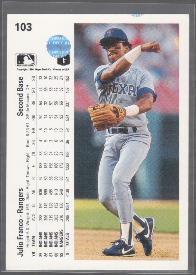 JULIO FRANCO 1990 Upper Deck #103 Error Variation Oddball Misplaced ...