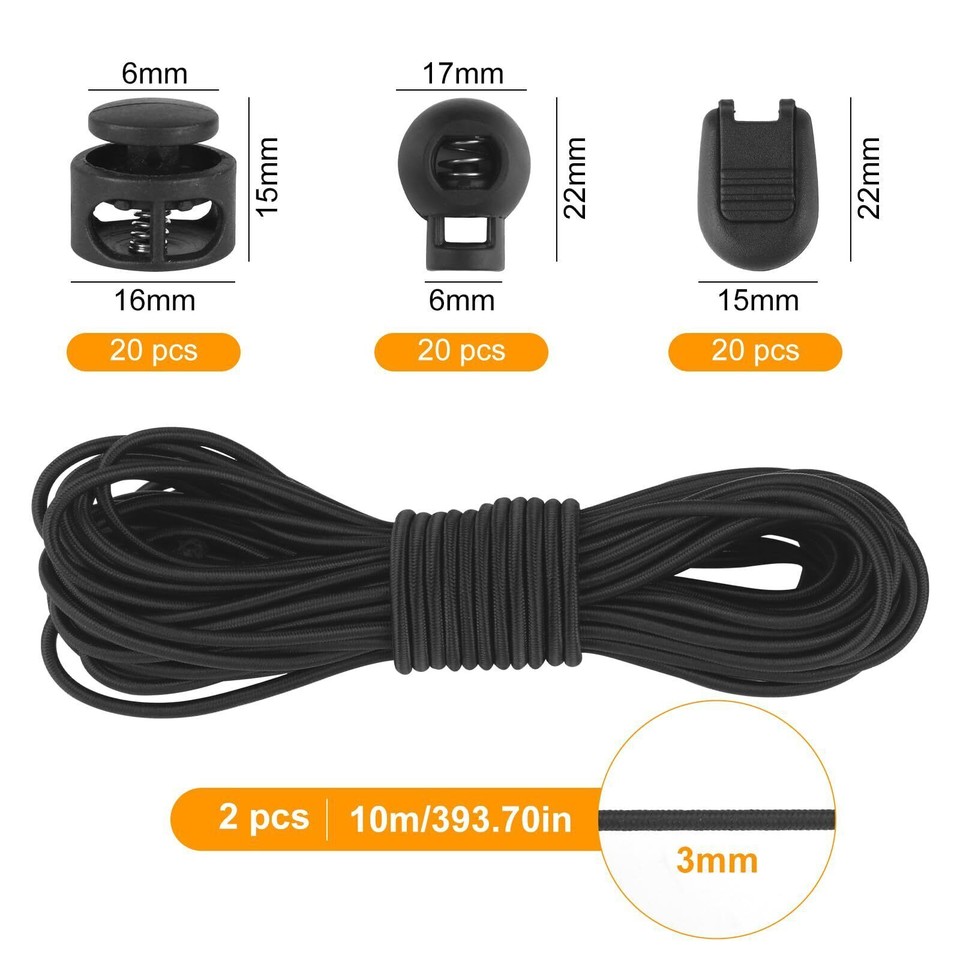 2Bundles Elastic Rubber Cord,Bungee Nylon Stretchy Cord with Zip Pull ...