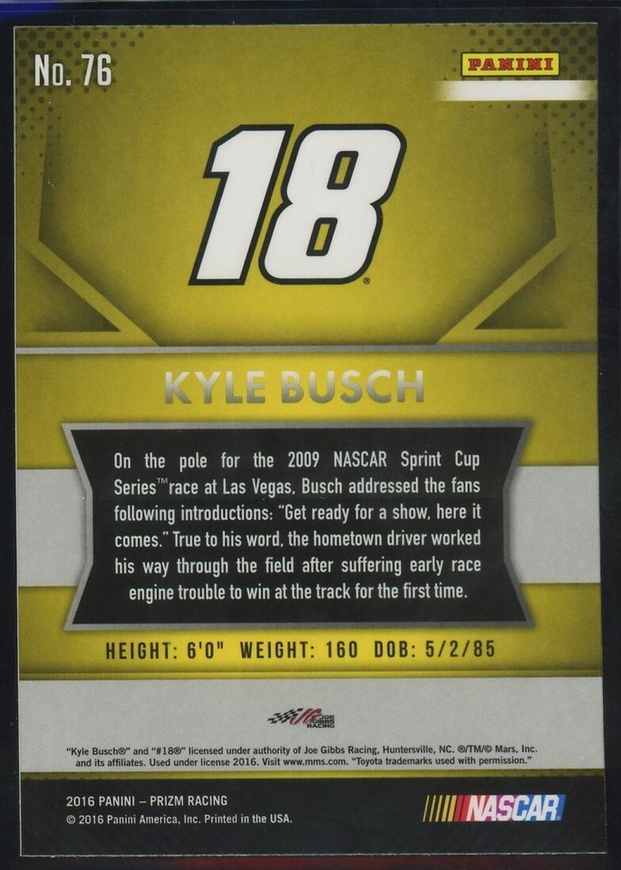 2016 Panini Prizm Nascar Kyle Busch Driver Introductions #76 | eBay