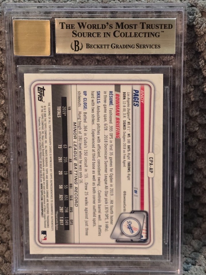 2020 Bowman Chrome Andy Pages RC Auto BGS 9.5 /10 Auto | eBay
