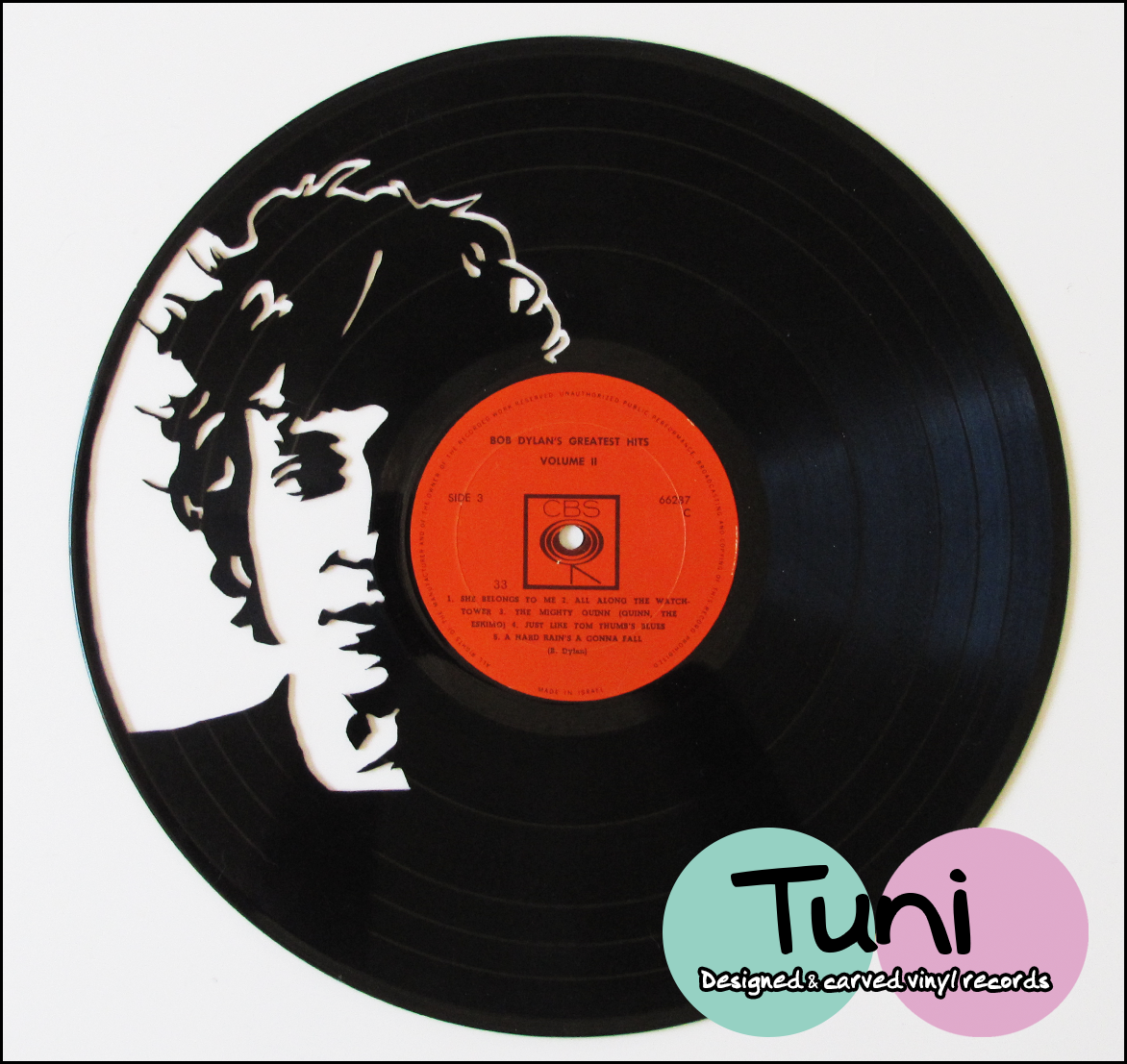 Handmade Upcycled Vinyl Record Wall Art – Bob Dylan Inspired Portrait ...