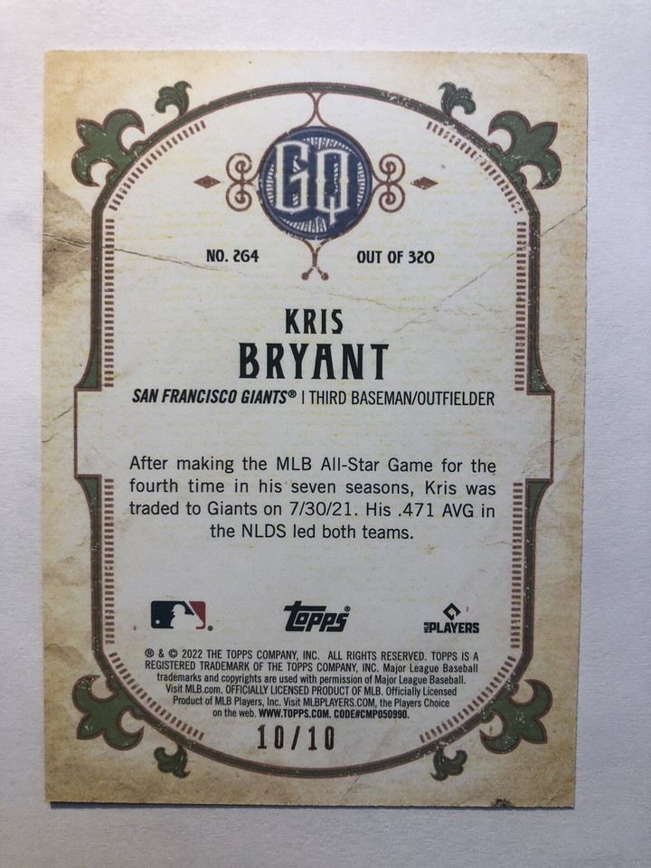 2022 Topps Gypsy Queen #264 Kris Bryant RUBY RED Refractor Ultra Rare ...