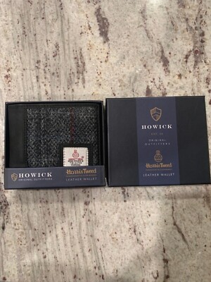 Men's Wallet, "Howick" Brand, Leather with 100% wool Trim, Black/Navy ...