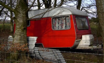 Photo 6x4 The Red Caravan Auchencairn/NX7951 A rather vivid red caravan ...
