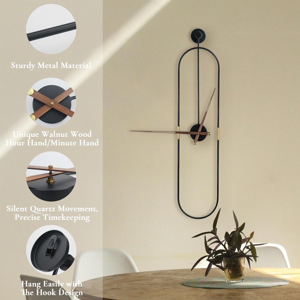 Modern Oval Wall Clock Large Wall Clock with Walnut Pointers Silent ...