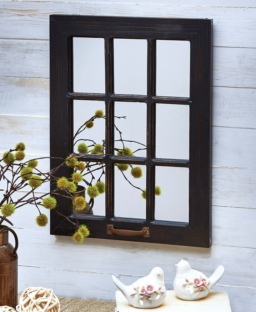 Distressed Wood Windowpane Mirror Country Farmhouse Home Decor in White ...