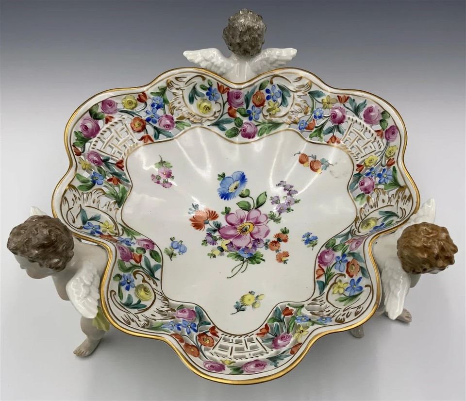 Antique Dresden Figural Compote w/ Cherubs and Flowers. | eBay