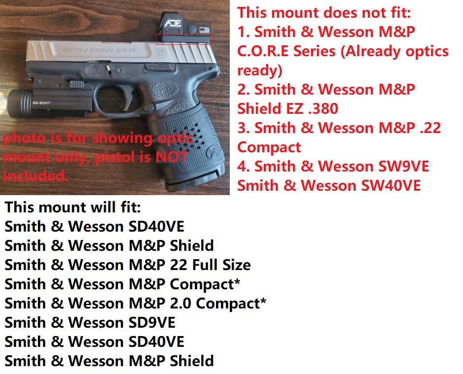 ADE RD3-009 Red Dot Sight Pistol + F1 SW Smith Wesson M&P Shield SD40VE ...
