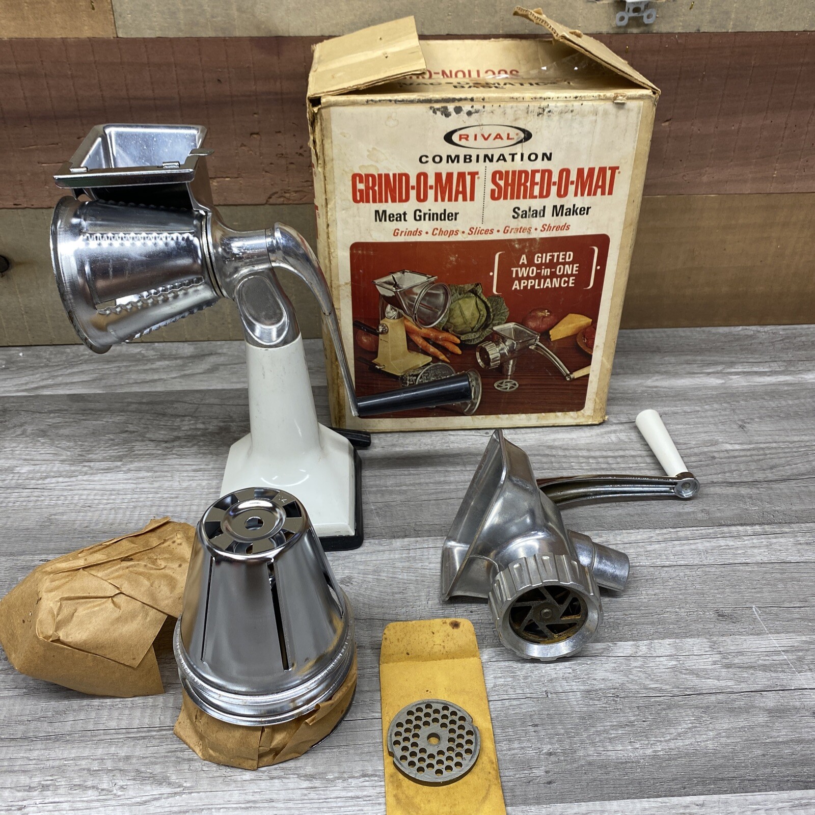 Vintage Rival Grind-O-Mat Meat Grinder Shred-O-Mat Model 395 COMPLETE ...