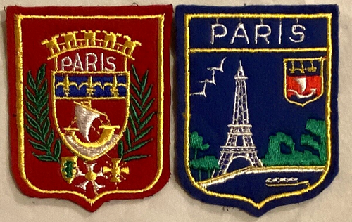 LOT OF 2 PARIS FRANCE Felt Patchs VTG Eiffel Tower COAT OF ARMS CREST ...