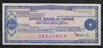 L3707 STATE BANK OF INDIA SPECIMEN TRAVELLERS CHEQUE 100 RUPEES | eBay
