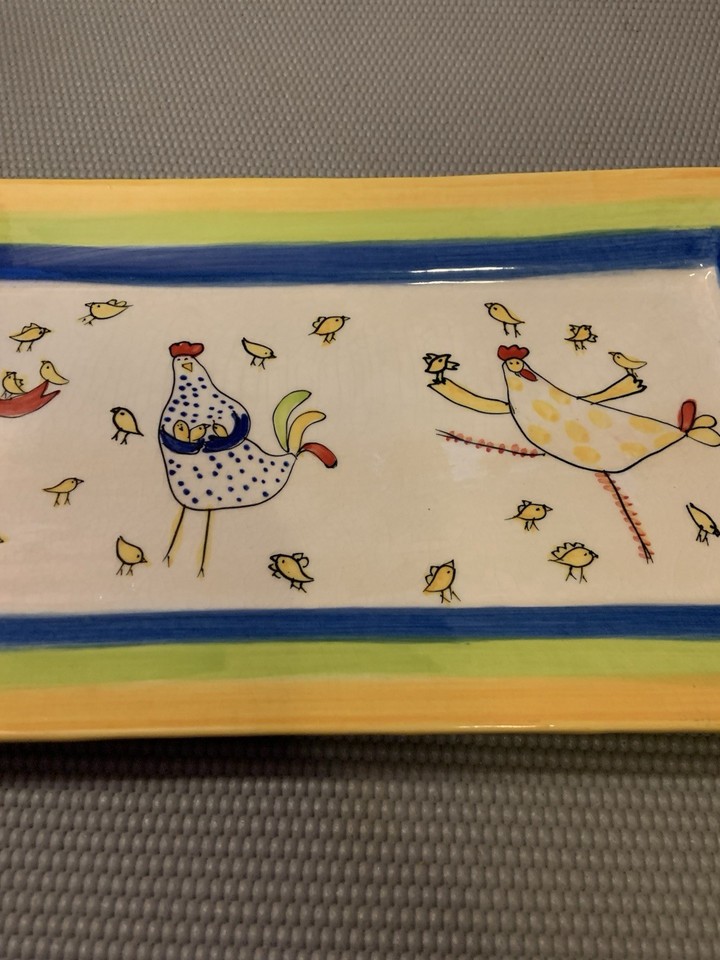 Vintage Rectangular FORESIDE Serving Platter Hen Chick Chicken Farm ...