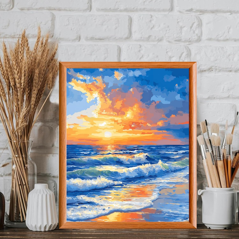 Paint by Numbers for Adults,Sunset Sea Waves Painting by Numbers Art ...