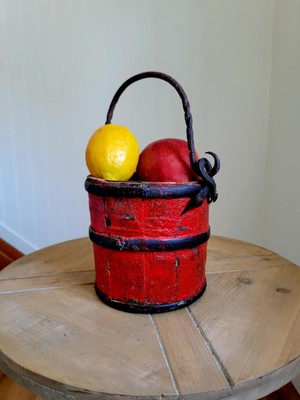 Antique Primitive Red Wooden Berry Pail Bucket with Hand Forged Iron ...