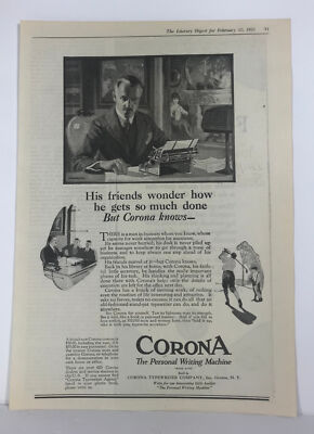 Vtg 1921 Corona Typewriter Company Print Ad Personal Writing Machine | eBay
