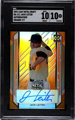2021 Leaf Metal Draft Jack Leiter ORANGE /7 SGC 10 w/10 AUTO (7/7) | eBay