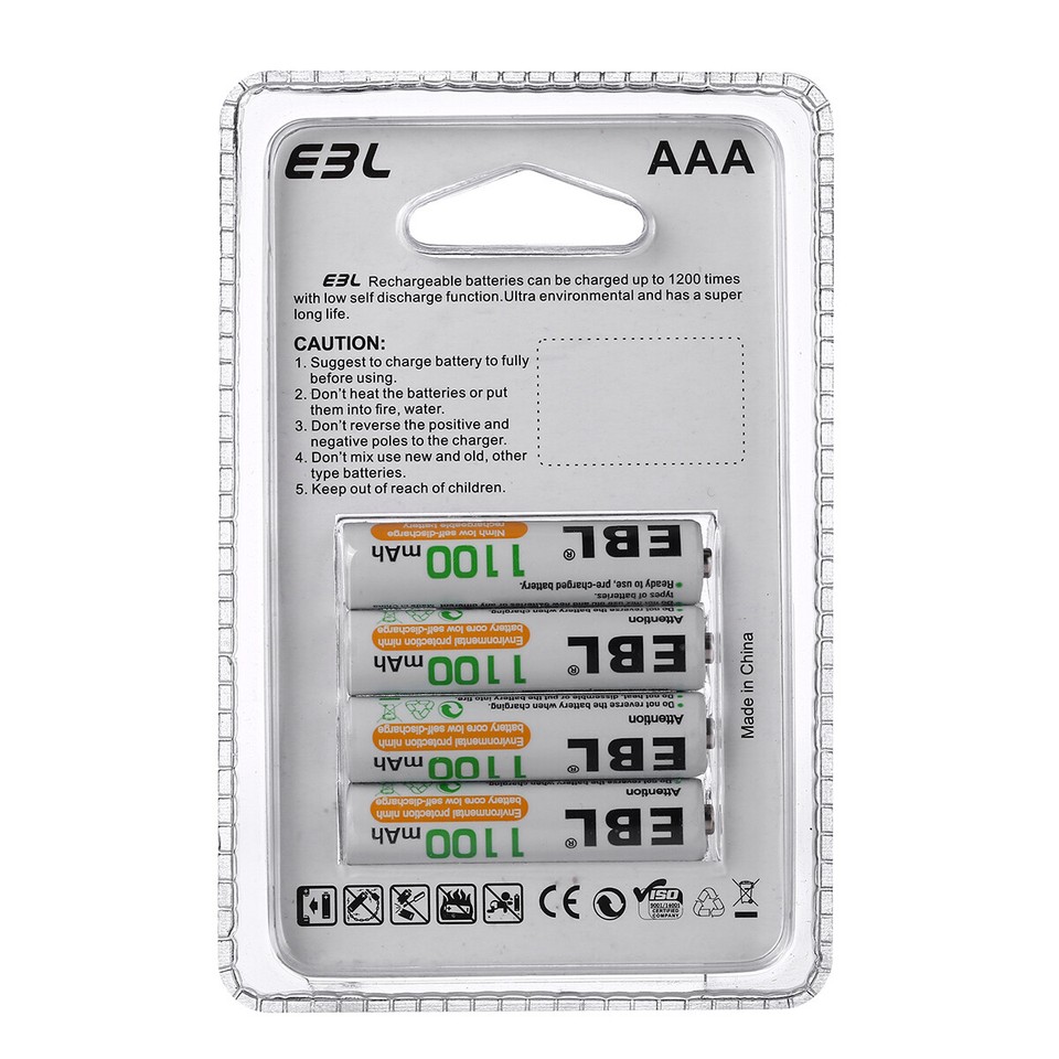 EBL 4-40x 1.2V AAA Ni-MH Rechargeable Batteries 1100mAh Triple A ...