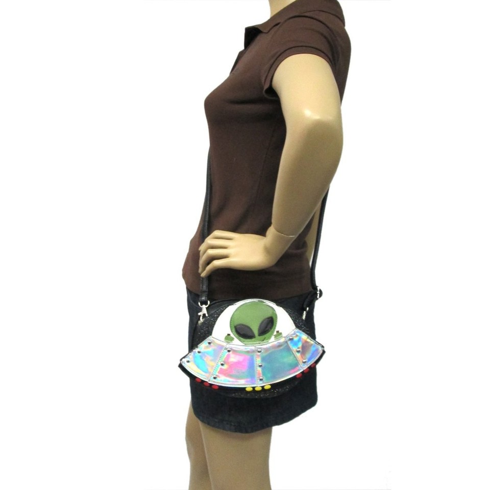 Sleepyville Critters UFO Alien Spaceship Crossbody Bag Purse Black ...