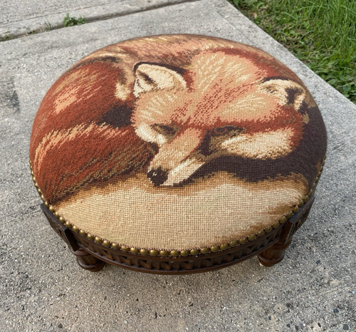 Sleeping Fox Needlepoint Footstool 17'' wide Beautiful | eBay