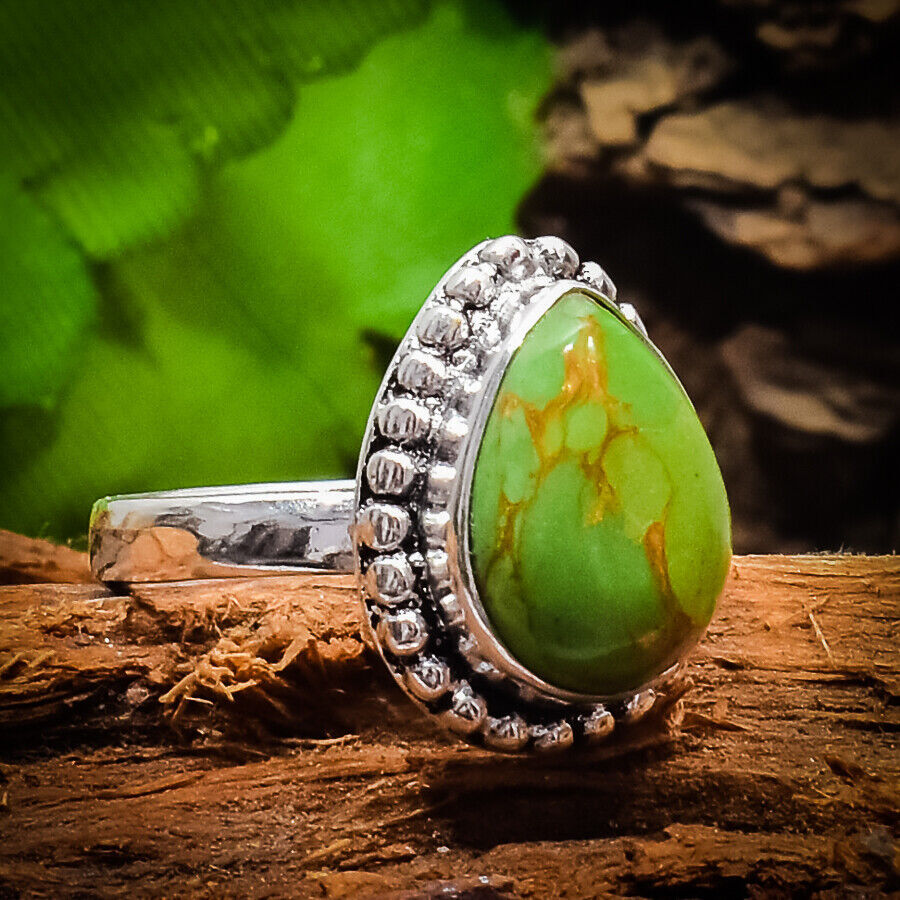 Green Turquoise Gemstone Handmade 925 Sterling Silver Jewelry Ring-9 ...