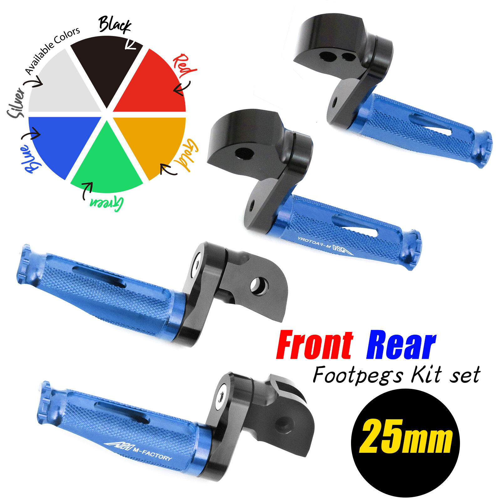 25mm Lowered CNC Front Rear MFP Foot Pegs For Yamaha YZF R6 17 18 19 20 ...