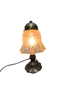 Vintage Tiffa Mini 10" Metal Candle Stick Lamp Glass Shade Light | eBay