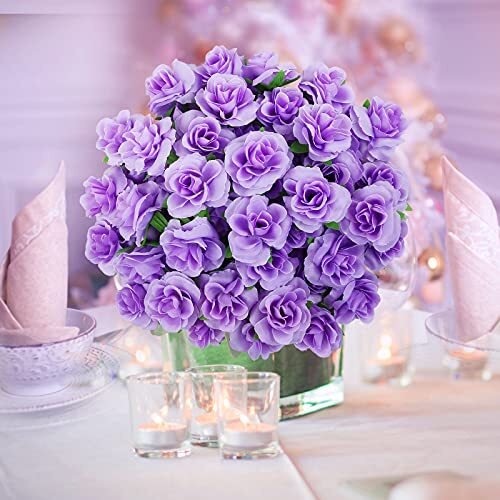 50 Pcs Artificial Purple Roses Flowers Small Silk Fake Rose Heads for ...
