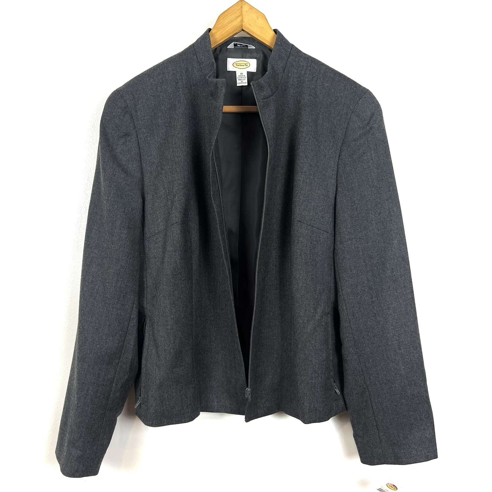 Talbots Women’s Size 16 Gray Zip Jacket 100% Wool Lined Mock Neck ...