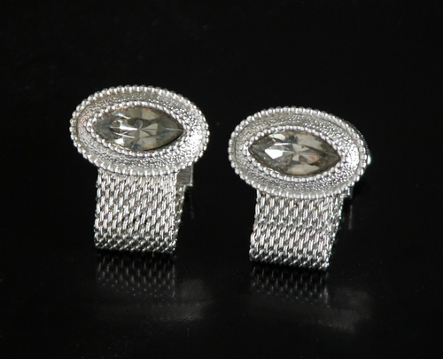 Vtg 70s Cufflinks Wrap Around Gold Tone Grey Jeweled Crystal Retro ...