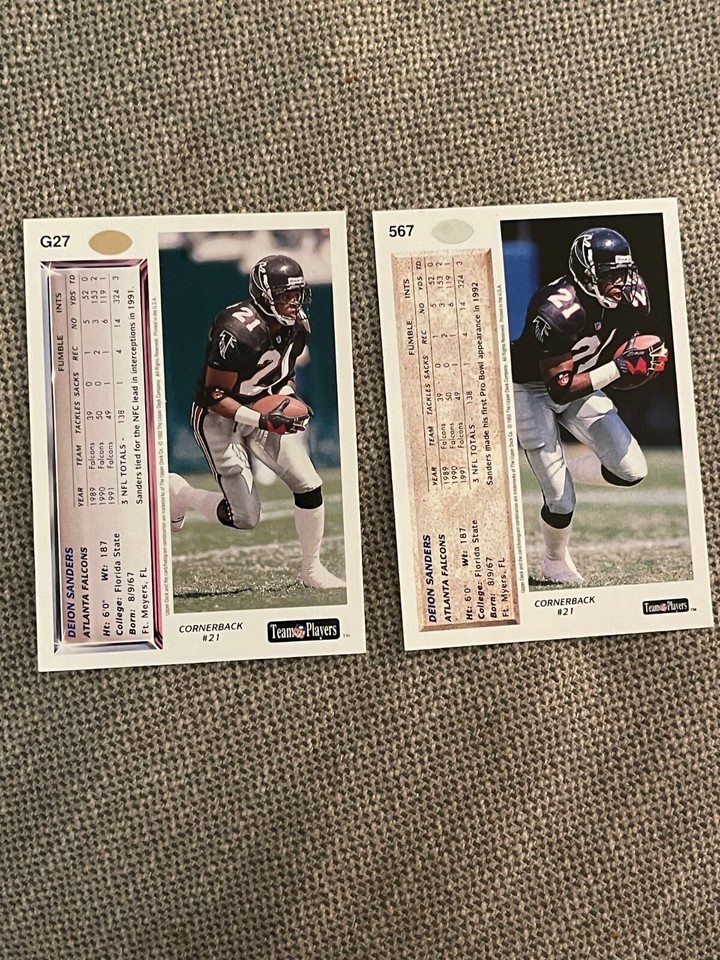 DCC: 1992 Upper Deck Deion Sanders 2-card lot #567 #G27 Atlanta Falcons ...