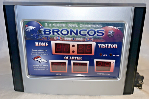 Denver Broncos NFL Football Clock Scoreboard Alarm Time Date Temp Vtg ...
