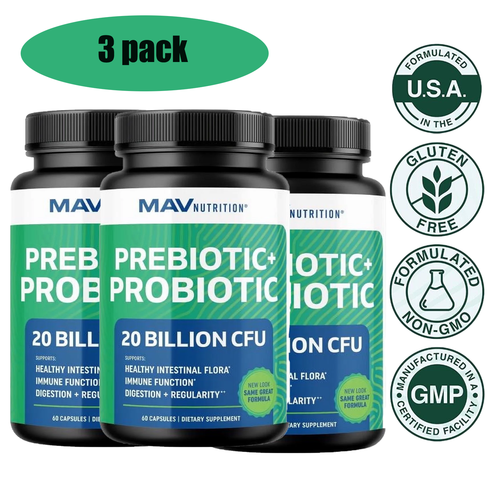 MAV Nutrition PRE-PRO Synbiotic 20 Billion CFU 60 Capsules 3 pack | eBay