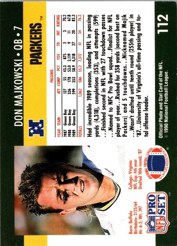 1990 Pro Set Don Majkowski #112 Green Bay Packers Football Card | eBay