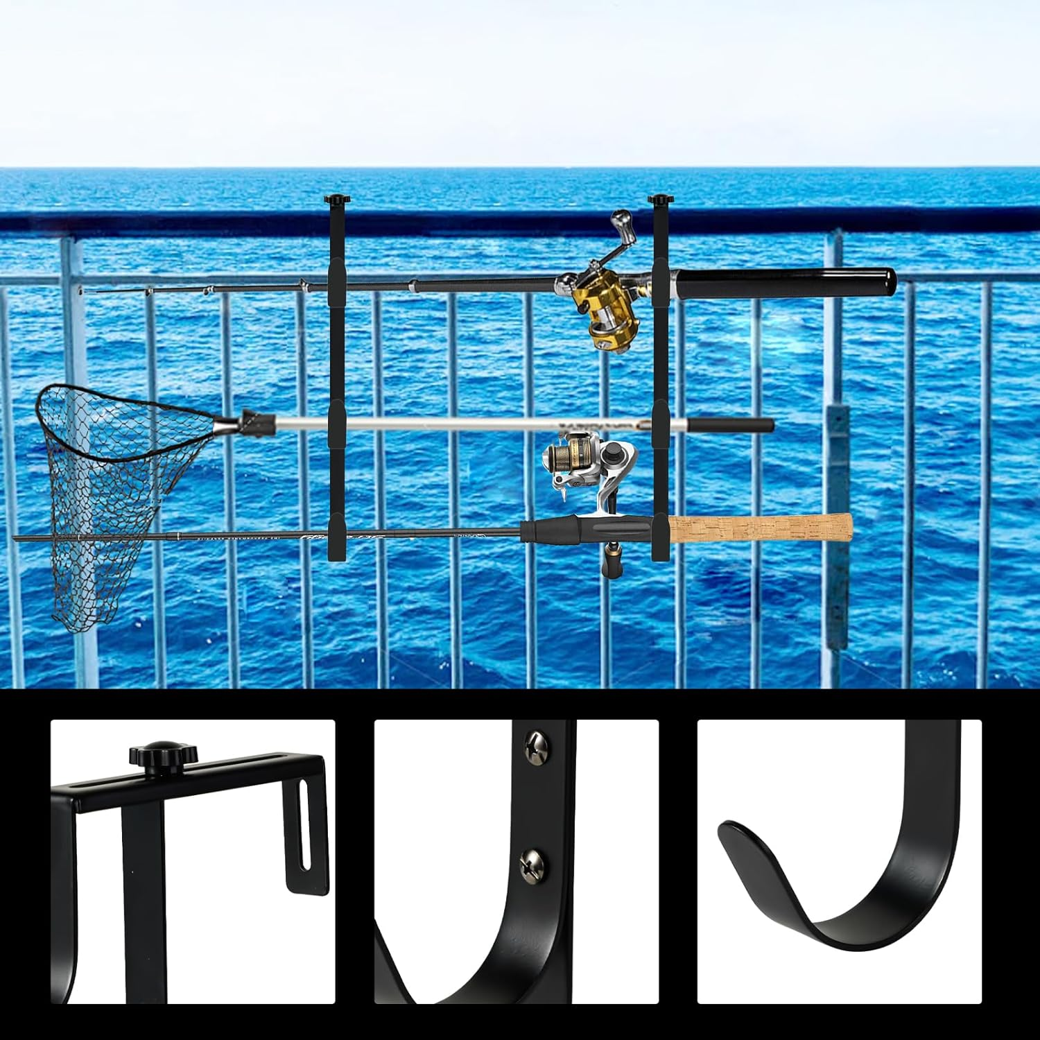 2Pcs Black Pool Pole Hangers, Adjustable Heavy Duty Swimming Pool Fence ...