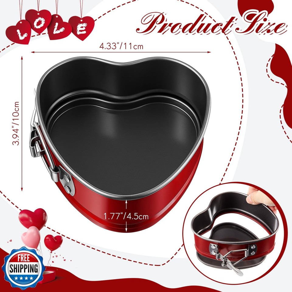 Tioncy 4 Inch Heart Shaped Springform Pan Red Heart Nonstick Cake Mold ...
