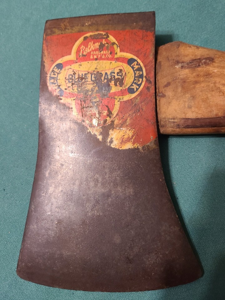 Vintage Embossed Belknap Blue Grass Single Bit Ax Axe w/ Original Paper ...