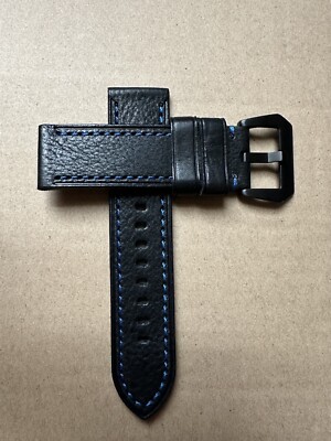 Handmade Black & Blue genuine leather watch band/ black buckle 26mm ...