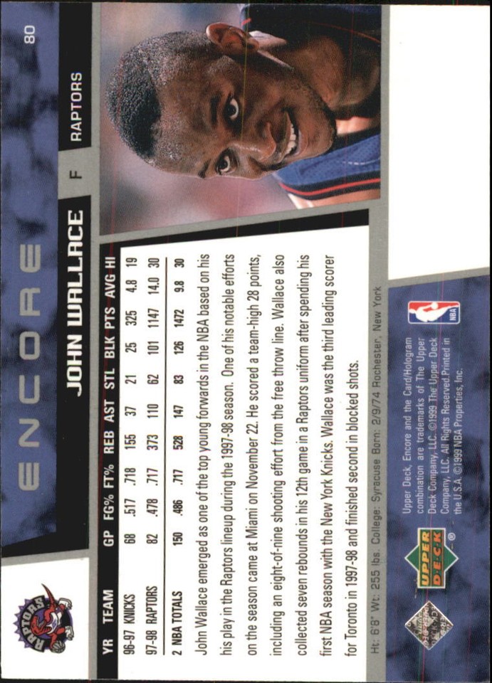 1998-99 Upper Deck Encore #80 John Wallace | eBay