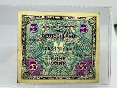 Banknote Germany 5 Funf Mark 1944 XF+ P193a 9Digit E F | eBay