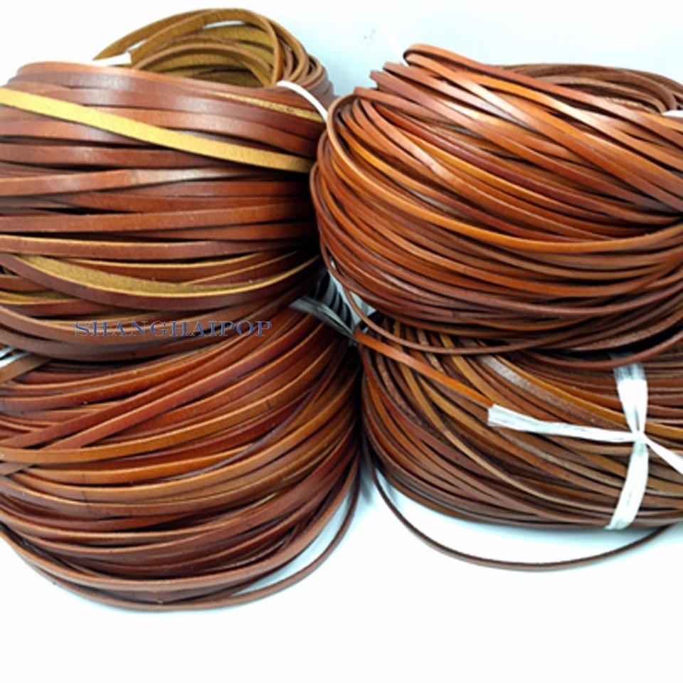 5 Meter Flat Real Leather Rope Cord Bracelet Necklace Strap DIY Retro ...