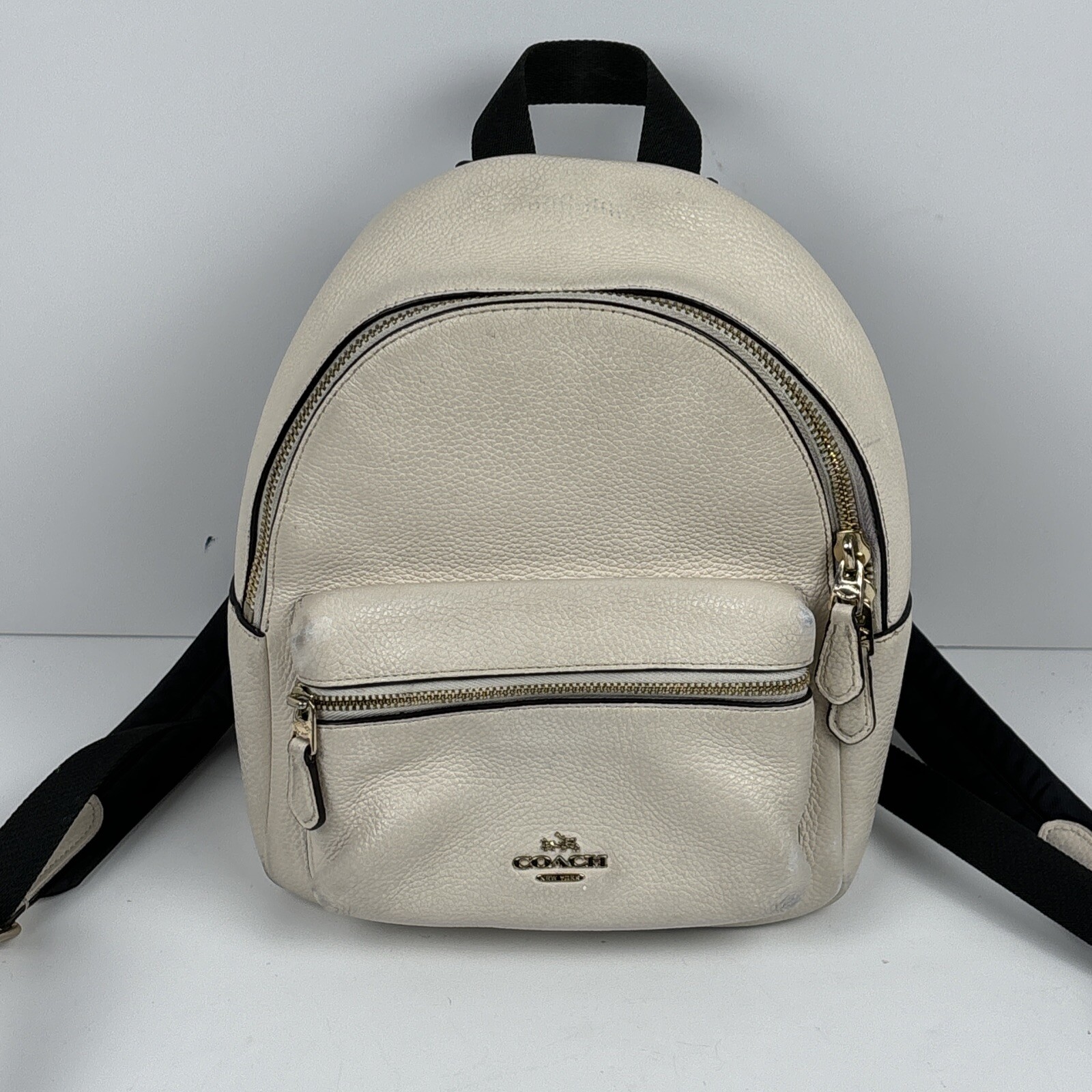 Coach Court Ivory Pebbled Leather Mini Backpack 10x9" - Gem