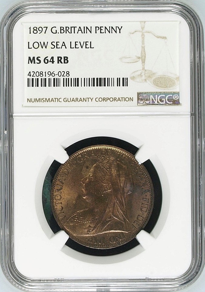 1897-Great Britain Penny-Victoria LOW SEA LEVEL Red Brown (MS 64-NGC ...
