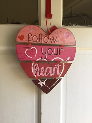 “Follow Your Heart” Valentine’s Day Sign Red/Pink Glitter Door Hanger ...